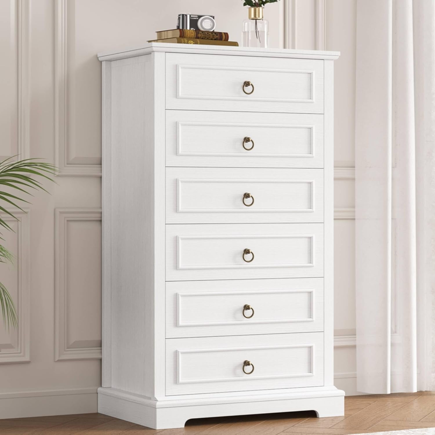 6 Drawer White Dresser for Bedroom, 52" Tall Dresser, Modern Farmhouse ...