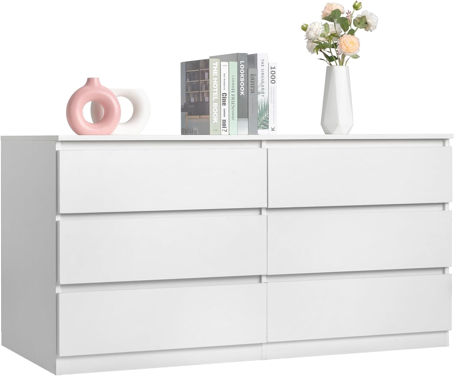 6-Drawer White Melamine Dresser, Modern Drawer Cabinet, Nursery ...