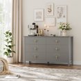 6 Drawer Wood Dresser 54" Extra Wide – Fluted Panel Design with Gold ...