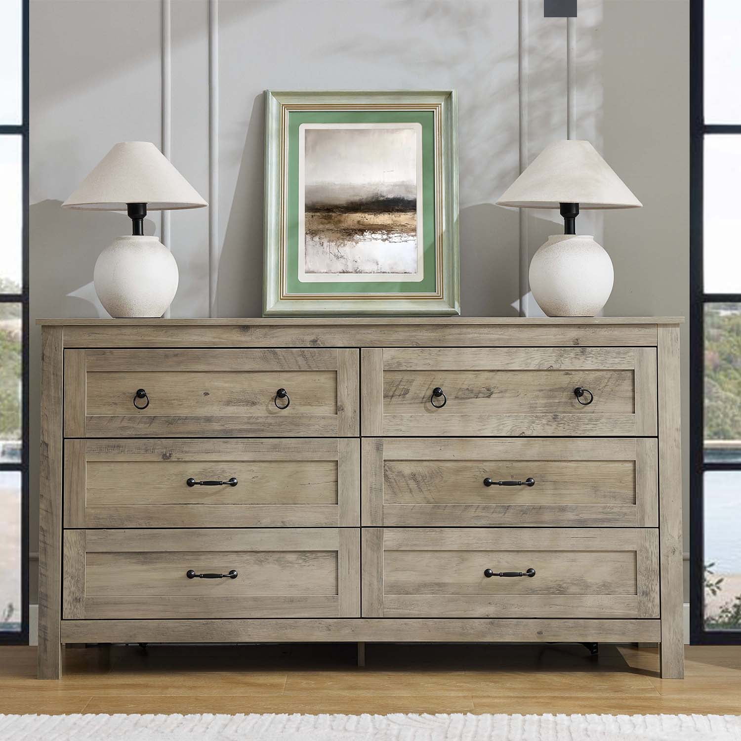 6-Drawer Wood Dresser, Farmhouse Style Chest With Smooth Gliding ...