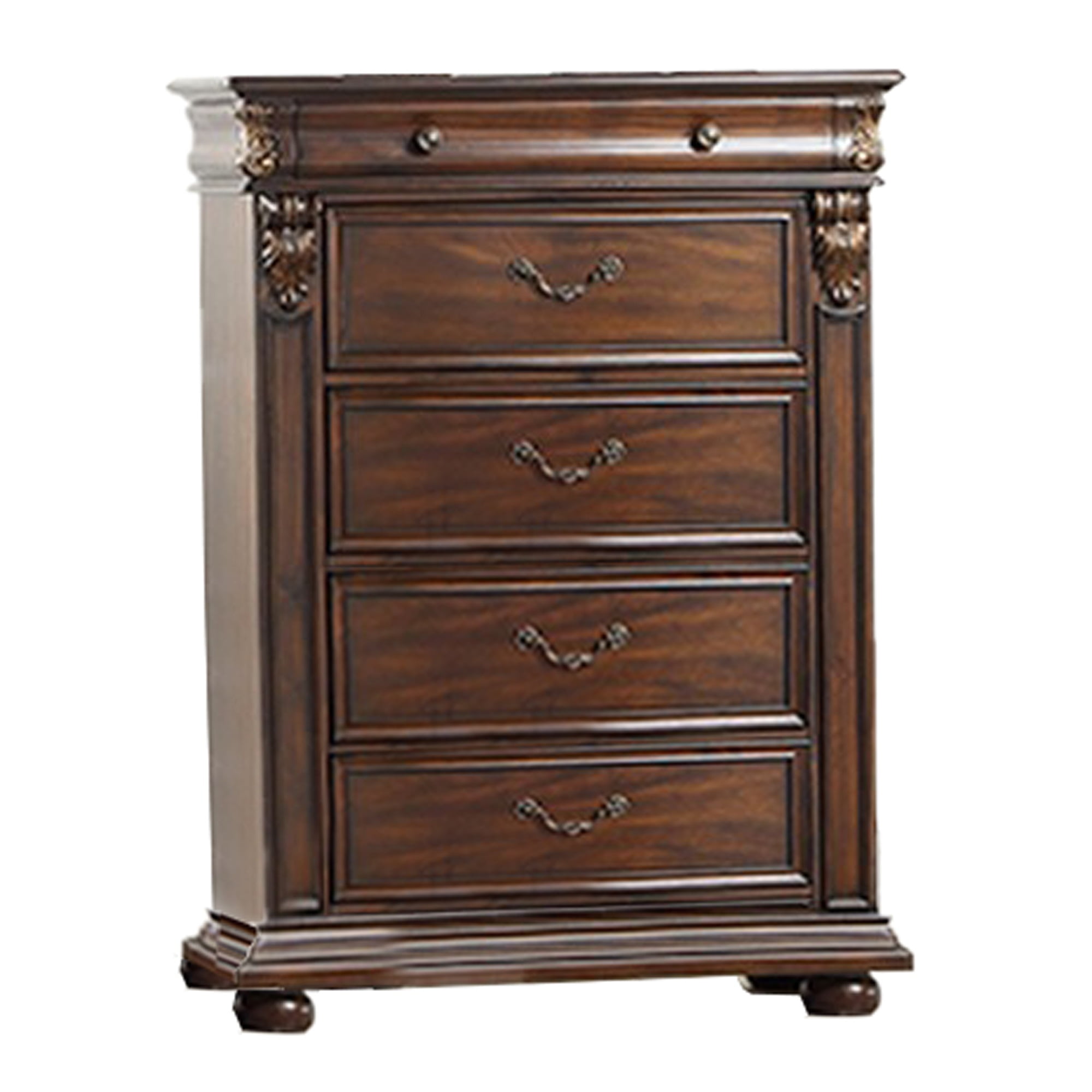6 Drawer Wooden Chest with Molded and Carved Details, Brown - Walmart.com