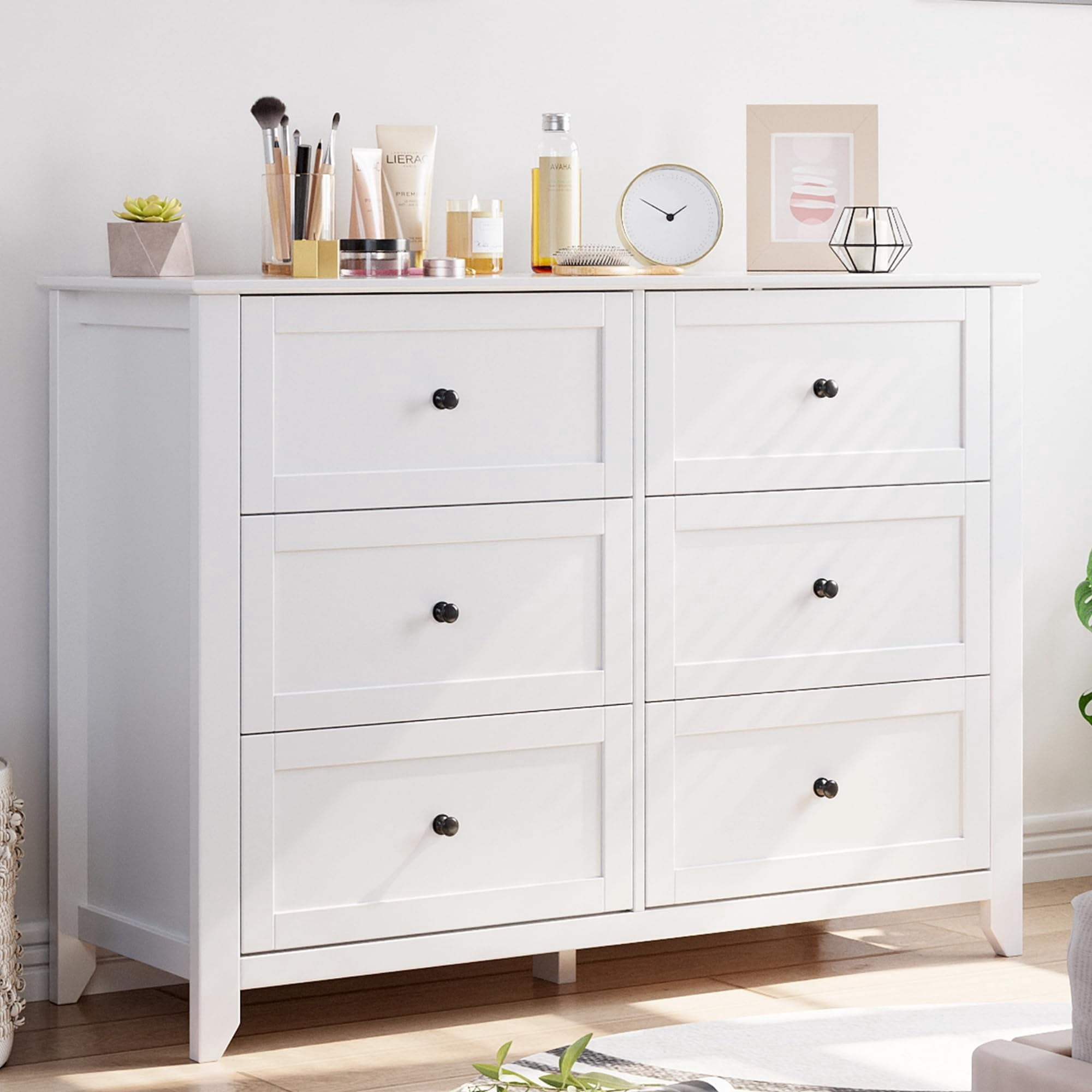 6 Drawer Wooden Dresser Chest, Multi-use Storage Organizer for Living ...