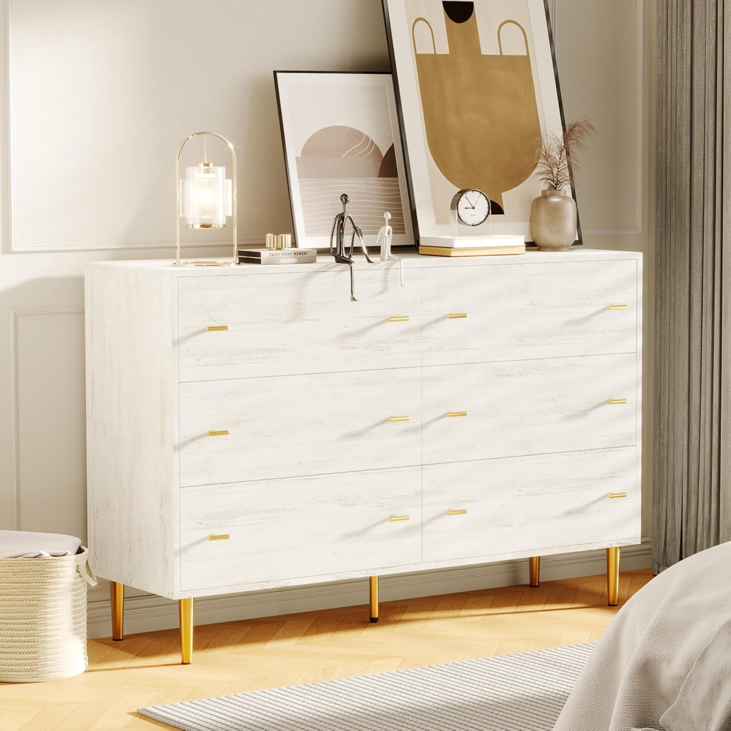 6 Drawers Dresser for Bedroom, 47.2" Wide Wood Rustic Chest of Drawers ...