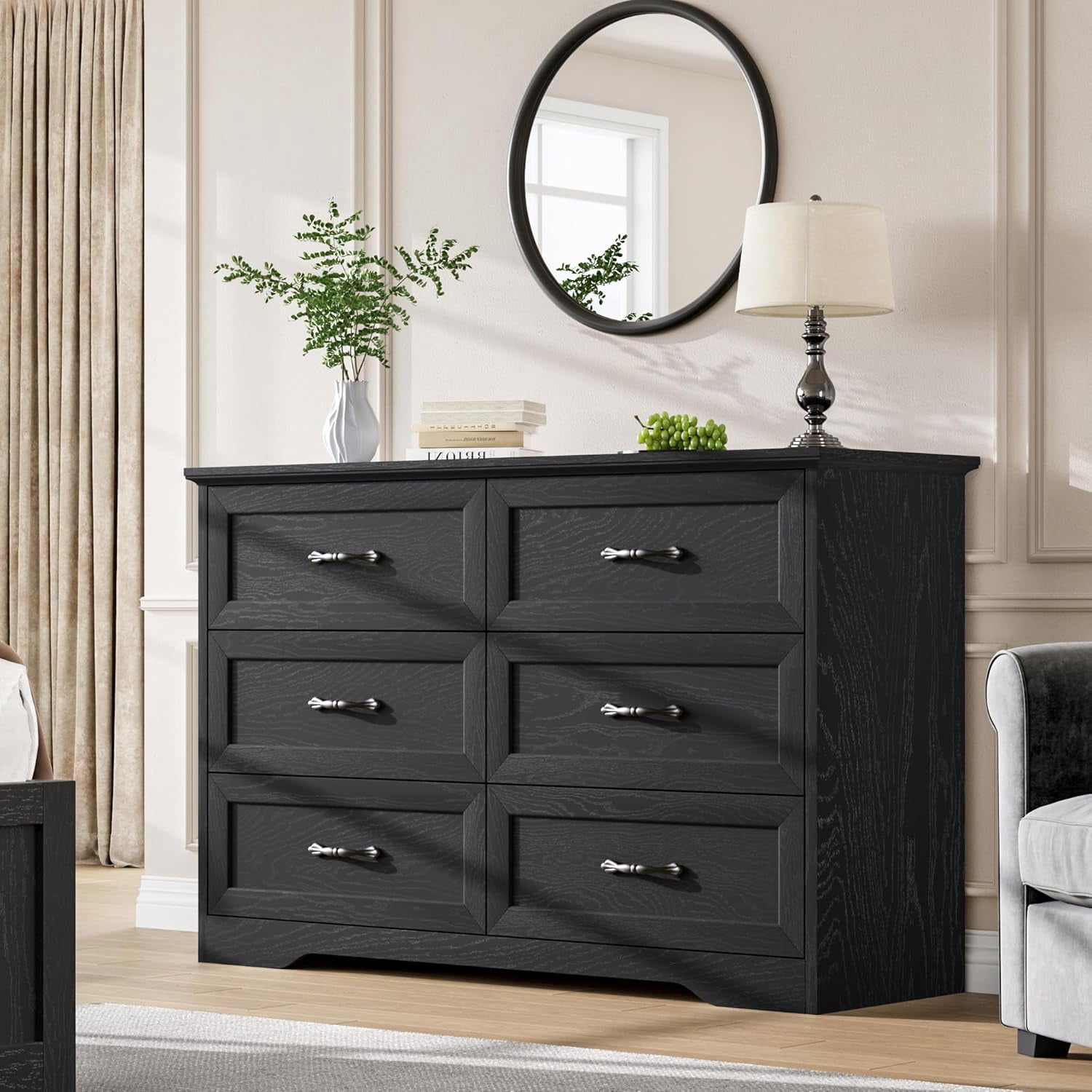 6 Drawers Dresser for Bedroom, Chest of Drawers with Wide Metal Handle ...