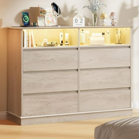 6 Drawers Dresser for Bedroom, Modern Chest Featuring LED Lights and ...