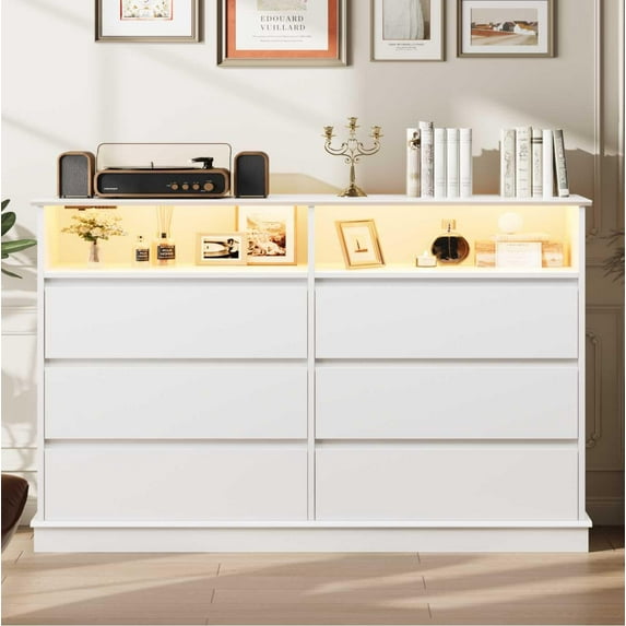 6 Drawers Dresser for Bedroom, Modern Chest Featuring LED Lights and ...
