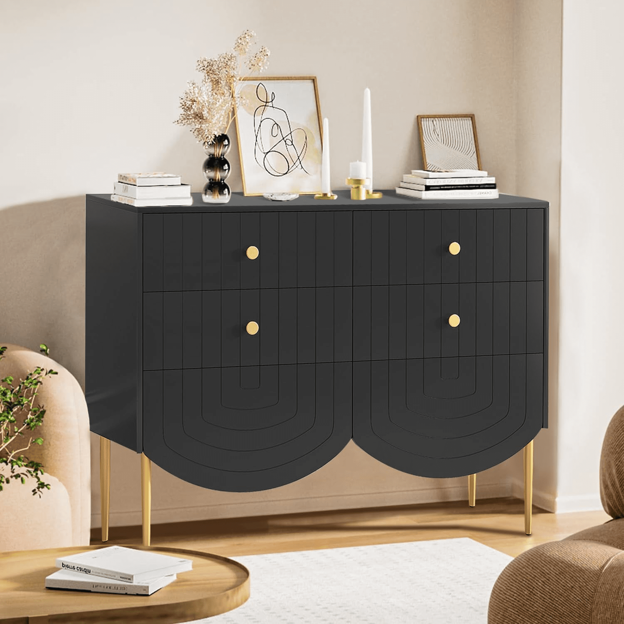 6 Drawers Dresser Chests for Bedroom Modern Arch Closet Dressers, Chest ...