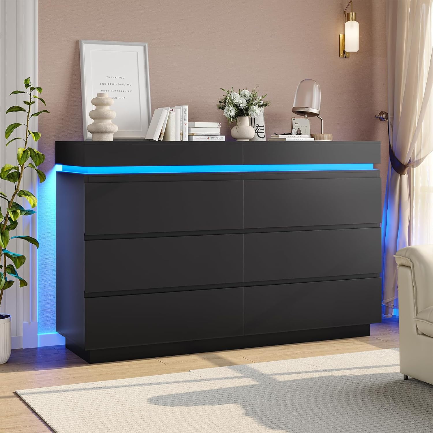 6 Drawers Dresser with Sliding Desktop Wide Chest of Drawers with ...