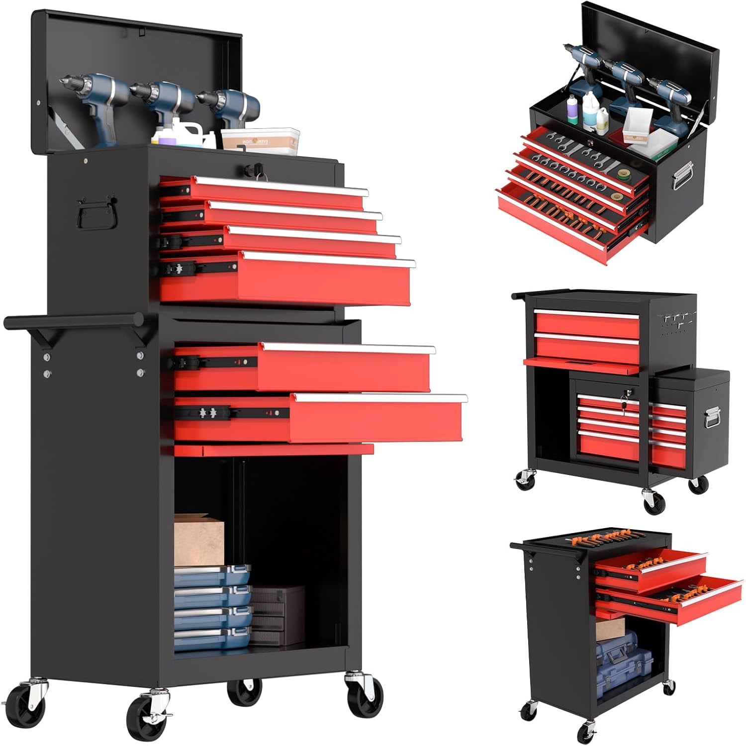 6-Drawers Large Tool Chest Tool Box Organizer with Lockable, 2-In-1 ...