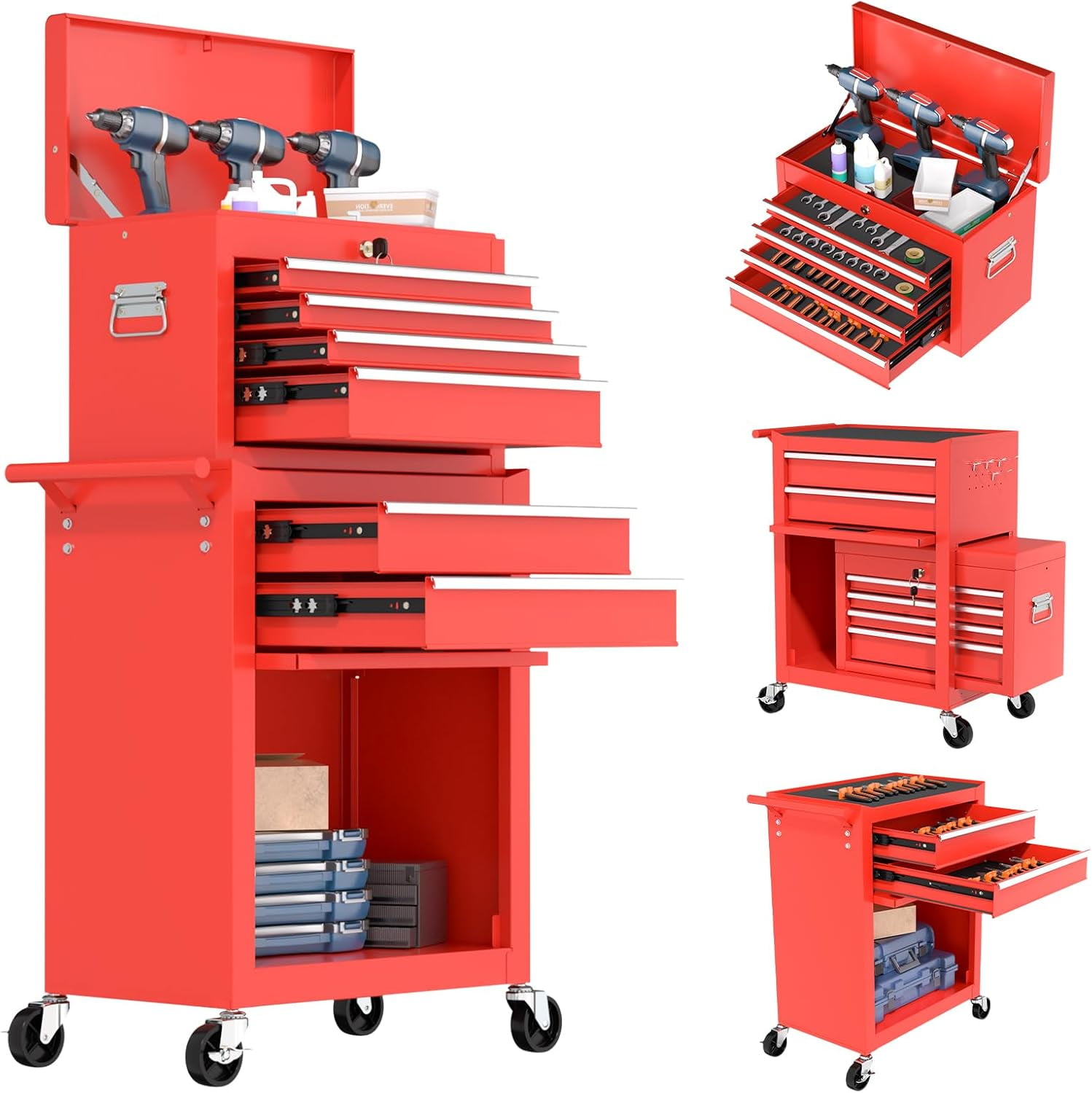 6-Drawers Large Tool Chest Tool Box Organizer with Lockable, 2-In-1 ...