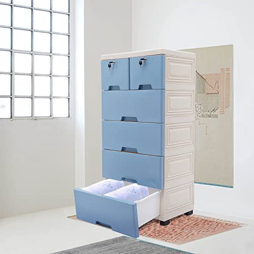 6 Drawers Plastic Dresser Storage Organizer Plastic Storage Locker ...