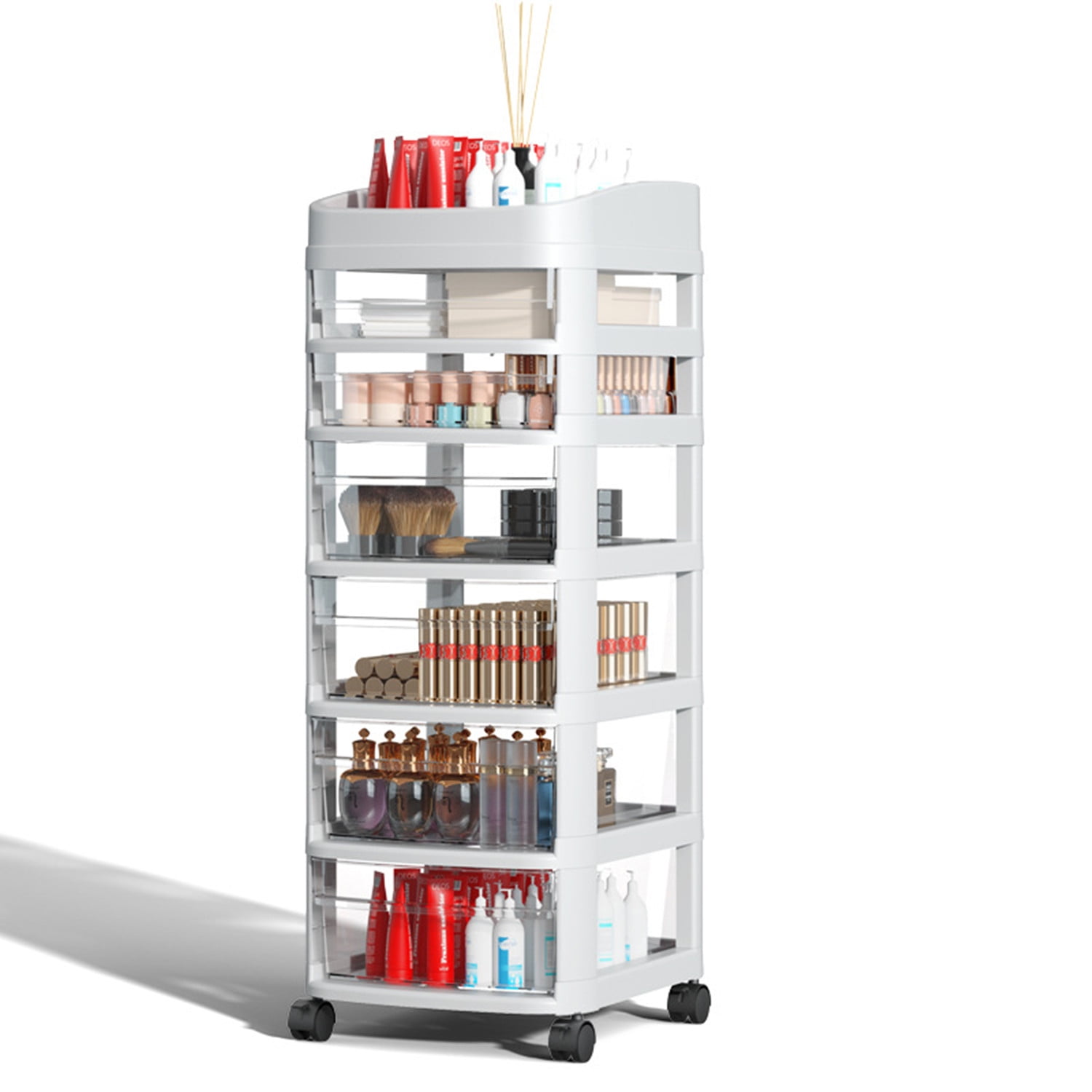 6 Drawers Plastic Rolling Storage Cart with Wheels, 6-Tier Clear ...
