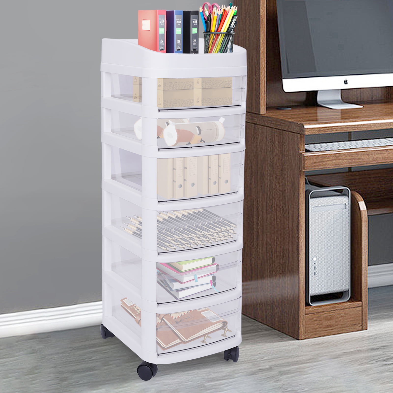 6 Drawers Rectangle Kitchen Rolling Cart Storage Cabinet Trolley ...