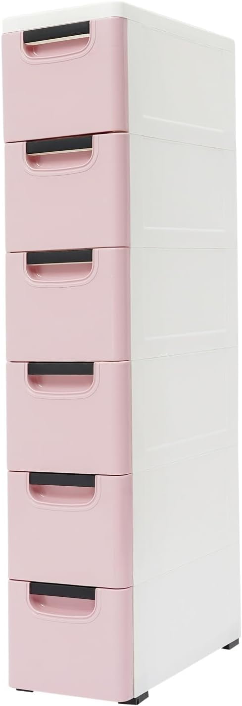 6 Drawers Storage Cabinet, Tall Narrow Storage Cabinet with Wheels ...