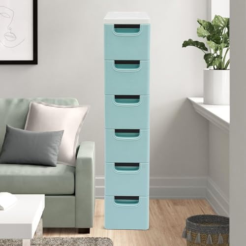 6 Drawers Storage Cart Rolling Storage Drawer Cart Narrow Plastic ...