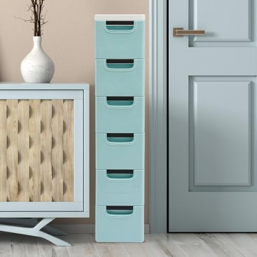 6 Drawers Storage Cart Rolling Storage Drawer Cart Narrow Plastic ...