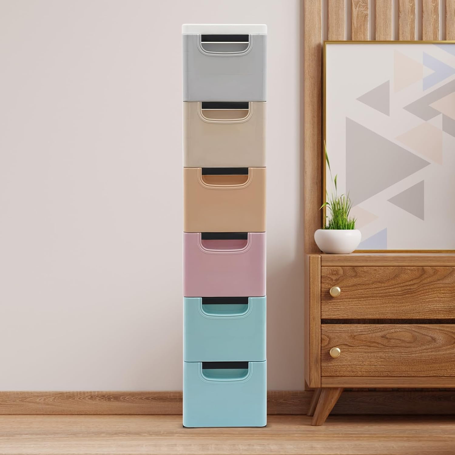 6 Drawers Storage Cart Rolling Storage Drawer Cart Narrow Plastic ...