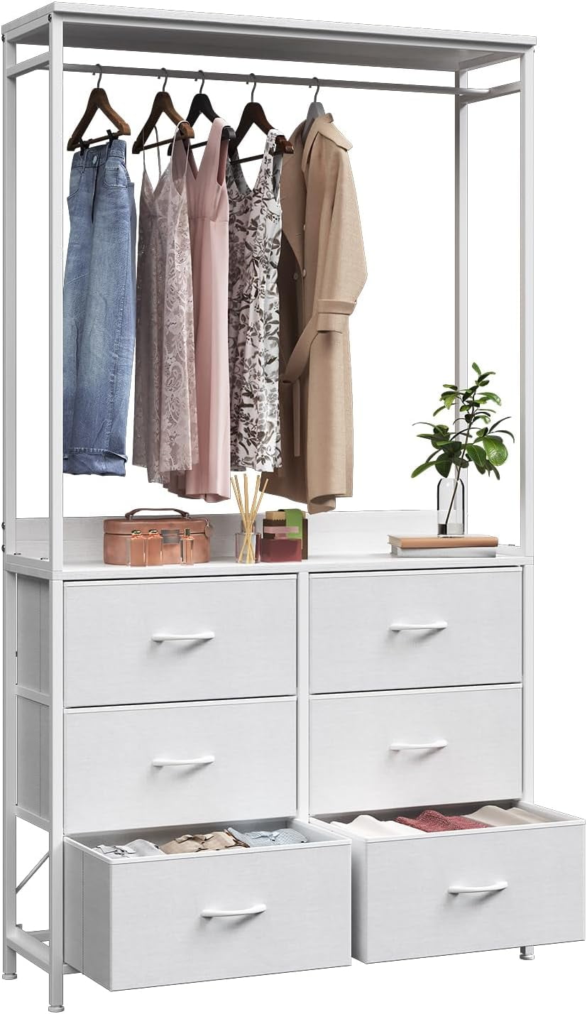 6 Dresser Drawer with Hanging Rack, 2-in-1Tall Dresser for Bedroom ...