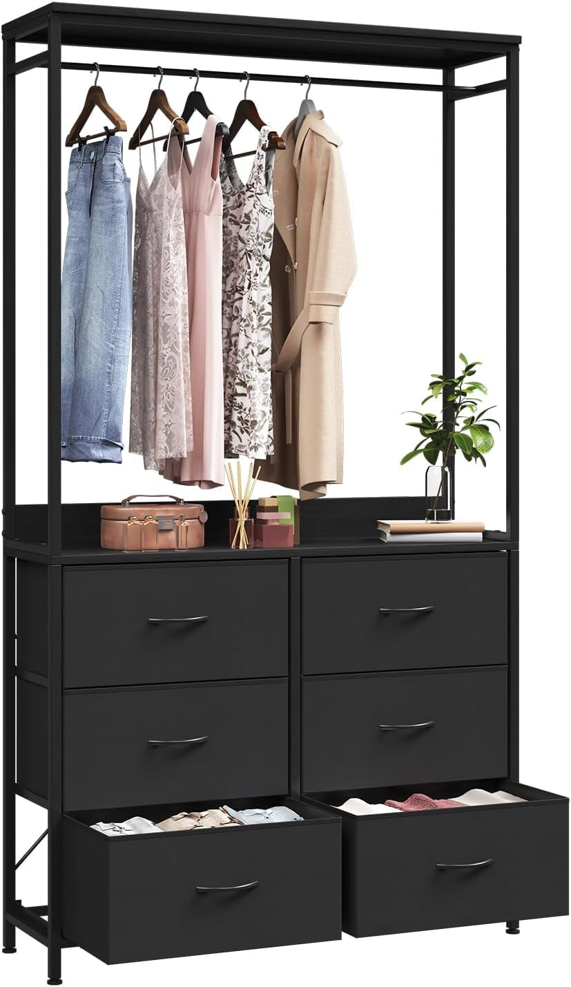 6 Dresser Drawer with Hanging Rack, 2-in-1Tall Dresser for Bedroom ...
