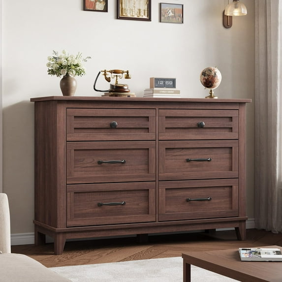 6 Dresser for Bedroom, Wooden Bedroom Drawer Dresser with 6 Storage ...
