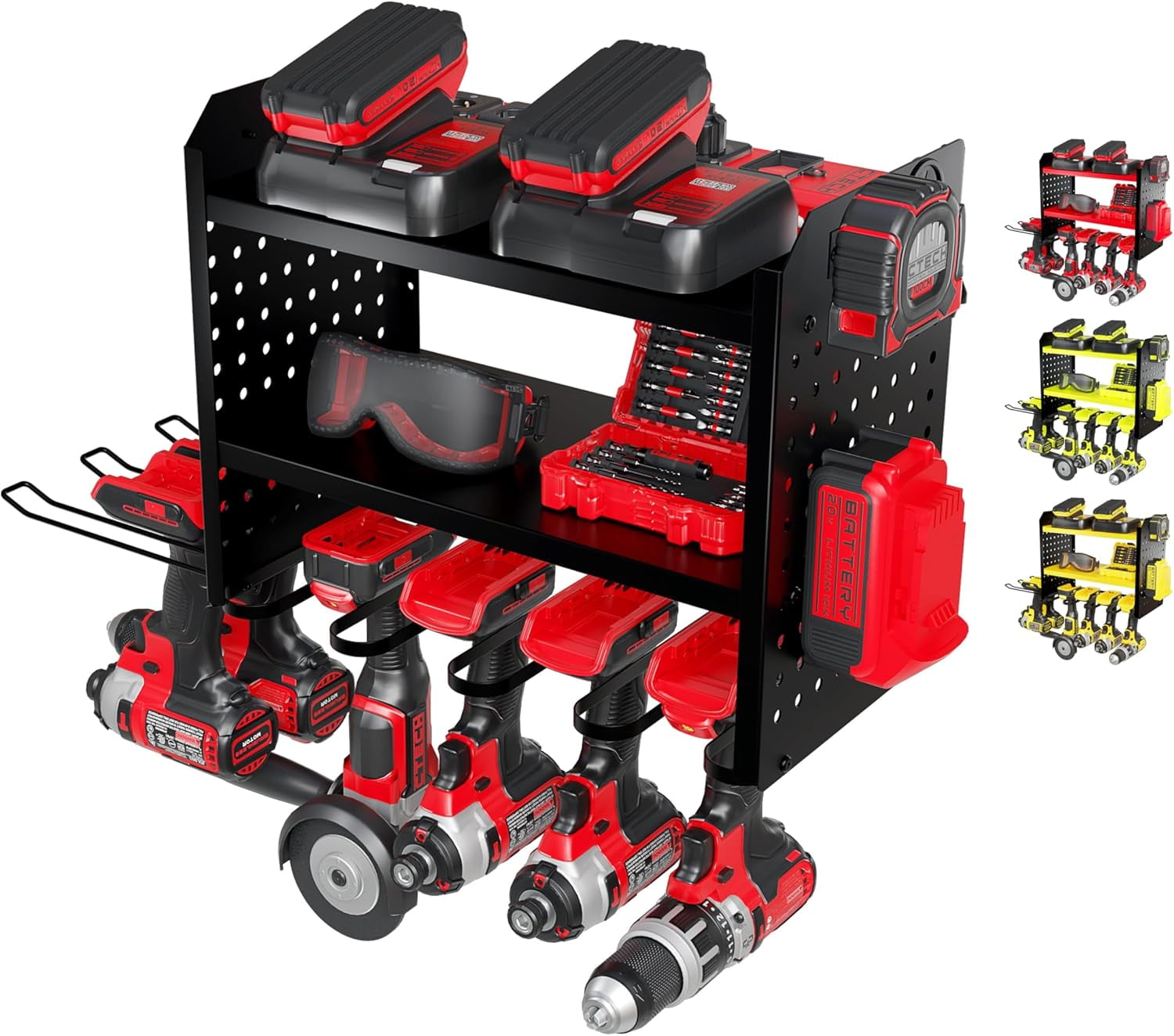 6 Drill Holder Wall Mount Power Tool Organizer, 3 Tier Heavy-Duty Hand ...