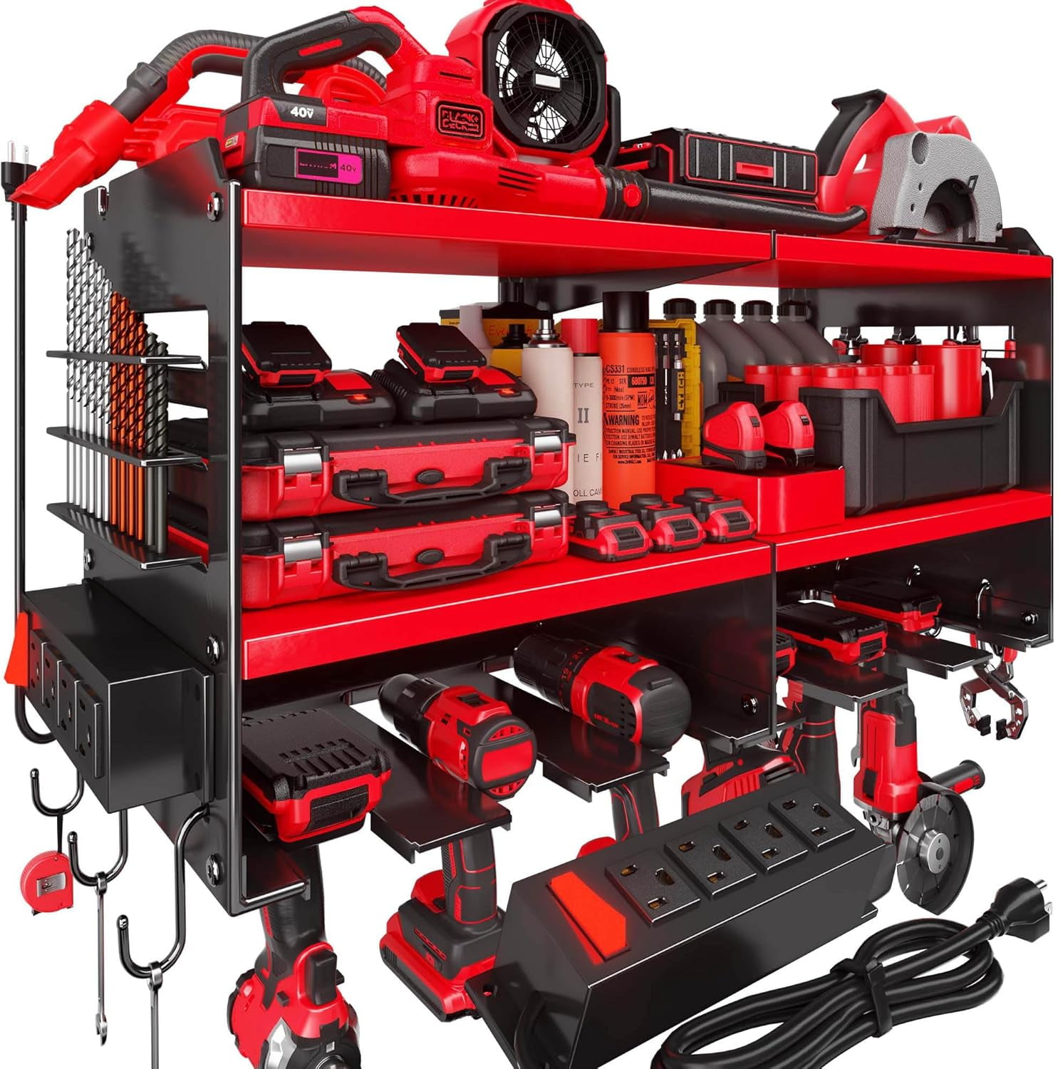 6 Drill Holders Wall Mount, Heavy Duty Metal Premium Garage Tool Shelf ...