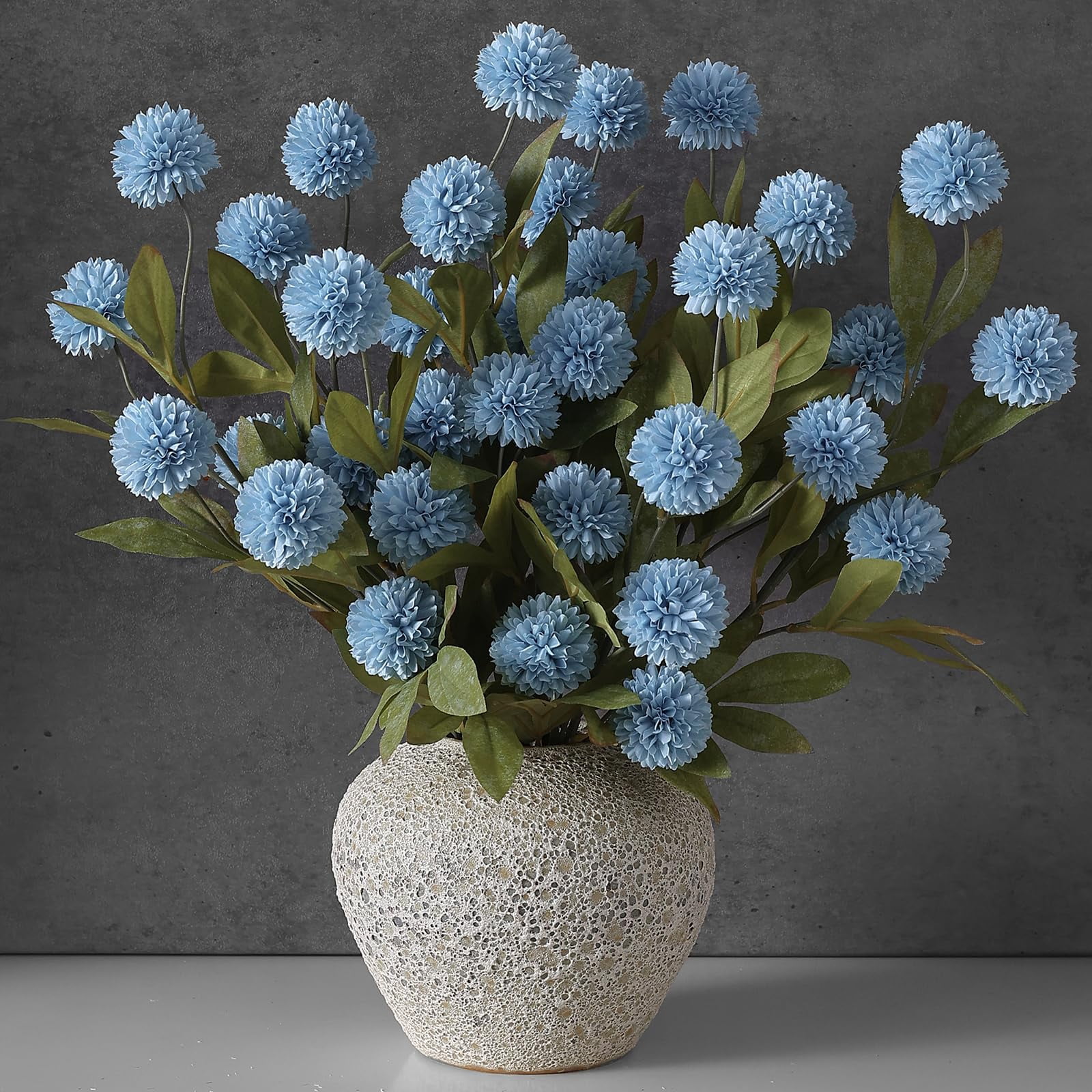 6 Dusty Blue Artificial Silk Pompon Mum Flower Branches - Walmart.com