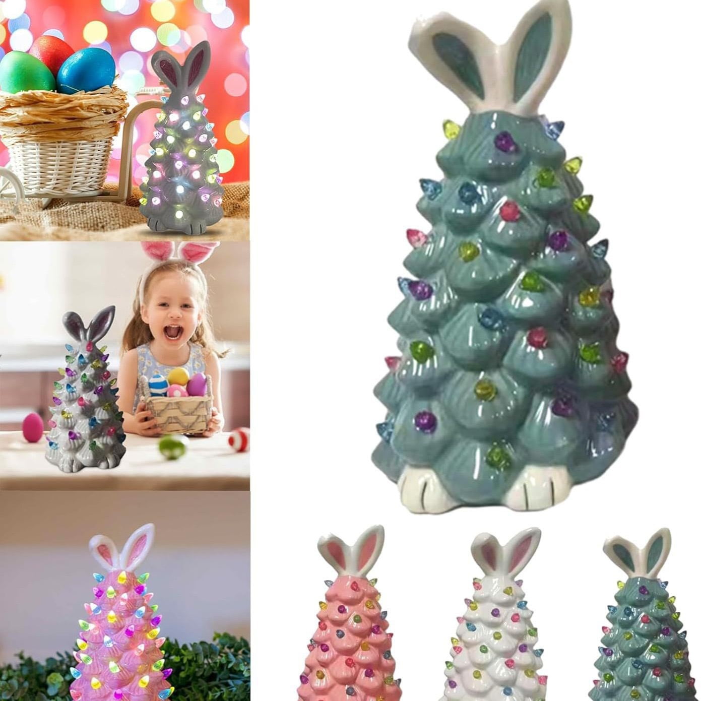 6" Easter Bunny Night Lights Living Decorations, Cute Resin Rabbit Ear ...