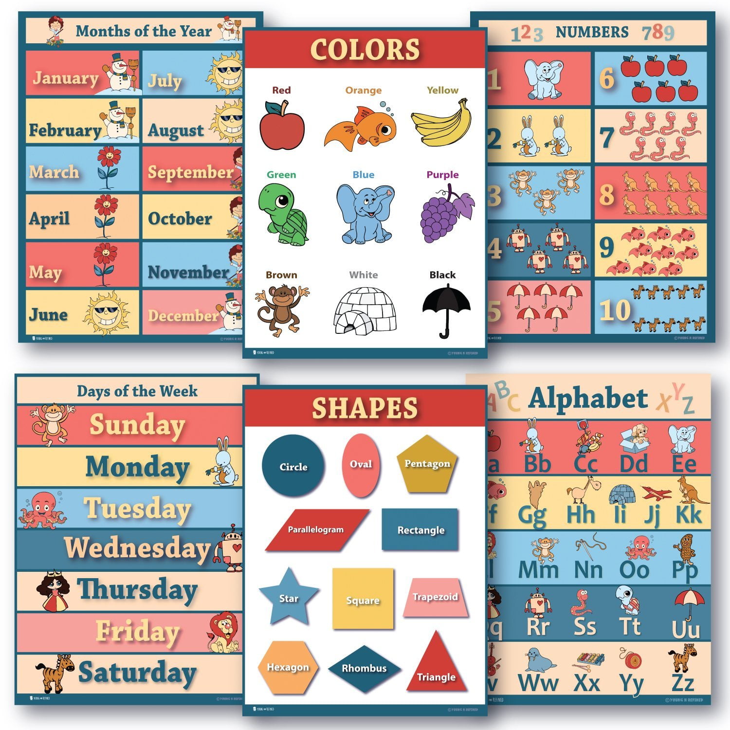 6 Educational poster pack GLOSSY Charts for classrooms early education ...