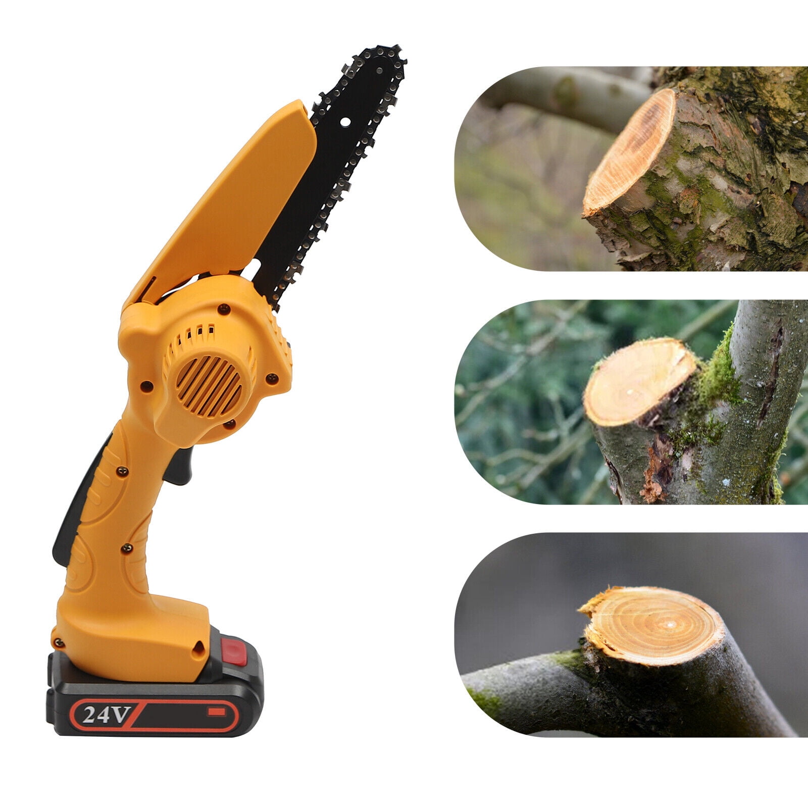 6" Electric Cordless Chain Saw 24V Mini Handheld Wood Tree Bush Branch ...