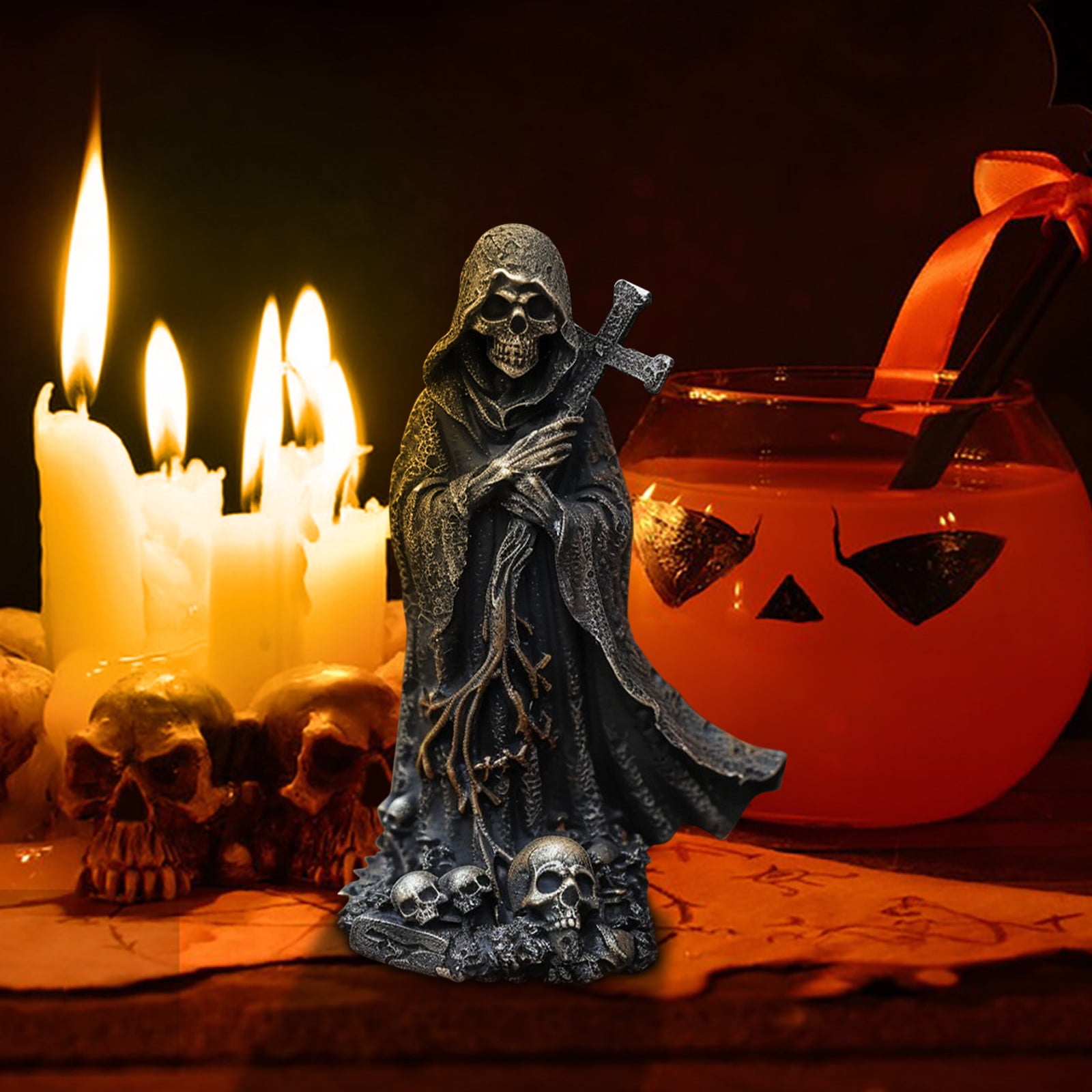 6" Evil Grim Reaper Statuette with Small Jesus Cross for Scary ...