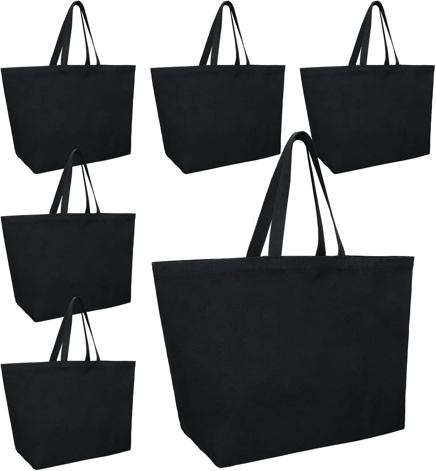 6 Extra Large Canvas Tote Bags Black XL Heavy Duty Grocery Beach Totes ...