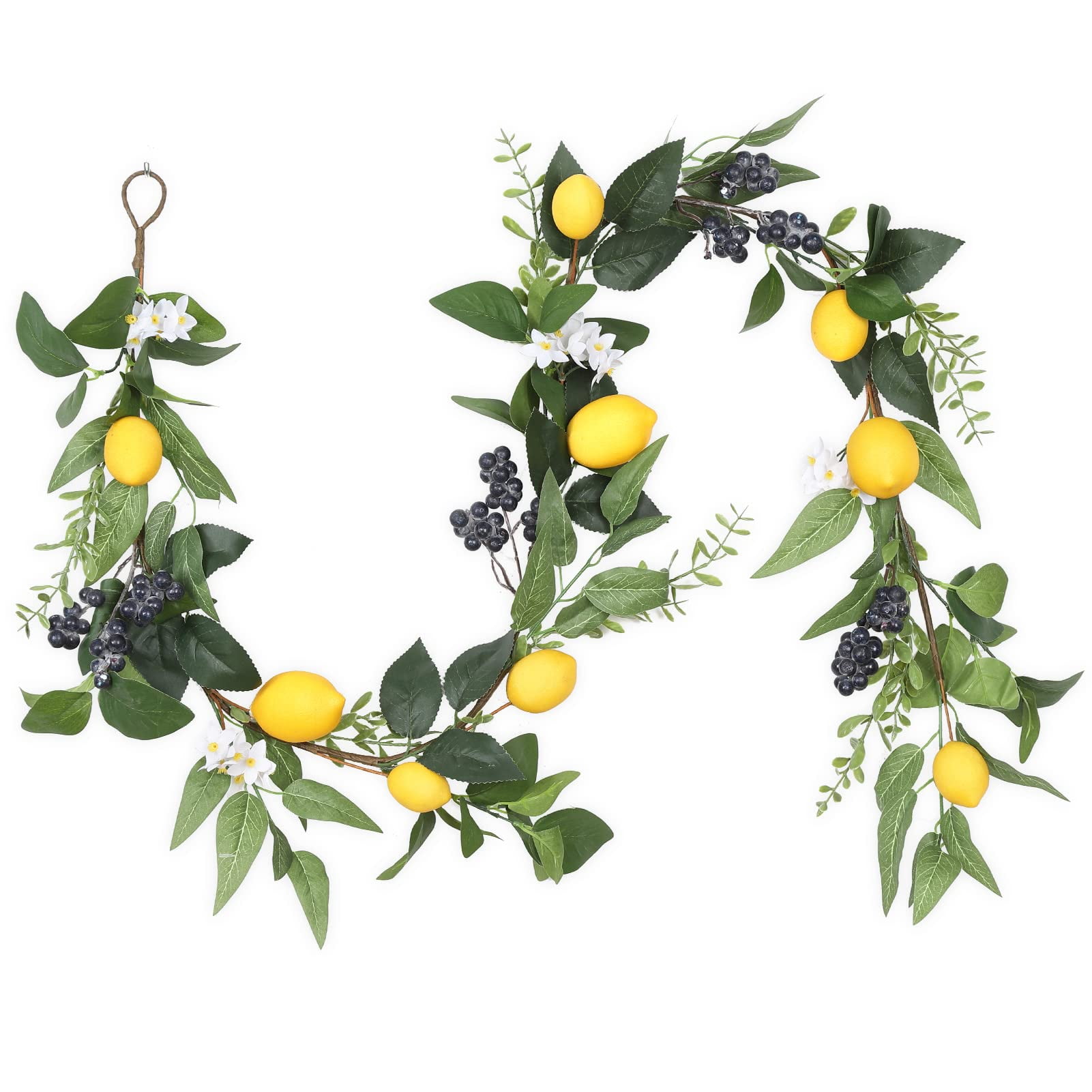 6 FT Artificial Yellow Lemon Garland with White Flowers for Mantel ...