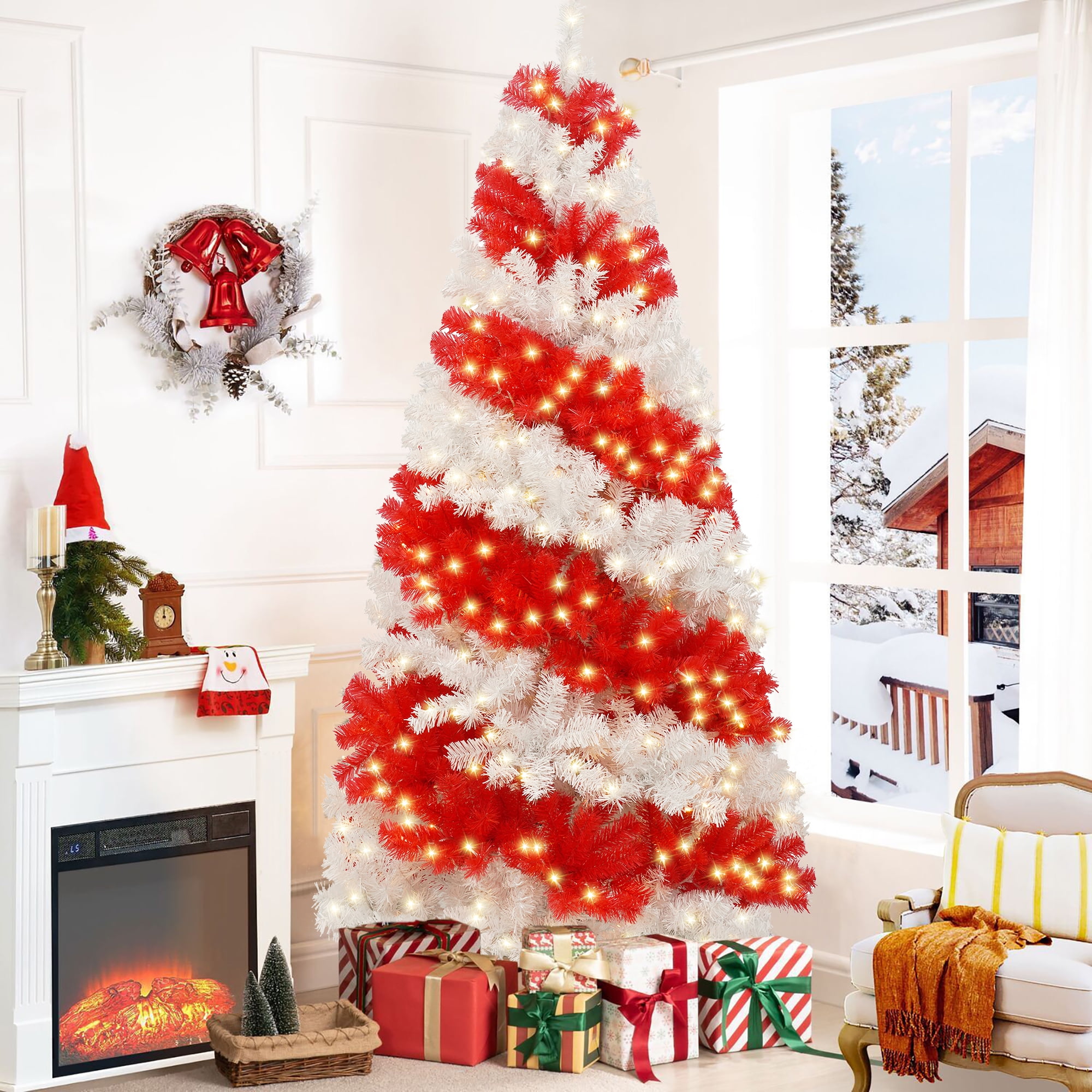 6 FT Candy Cane Christmas Tree,Stripe Christmas Tree with 300 Lights ...