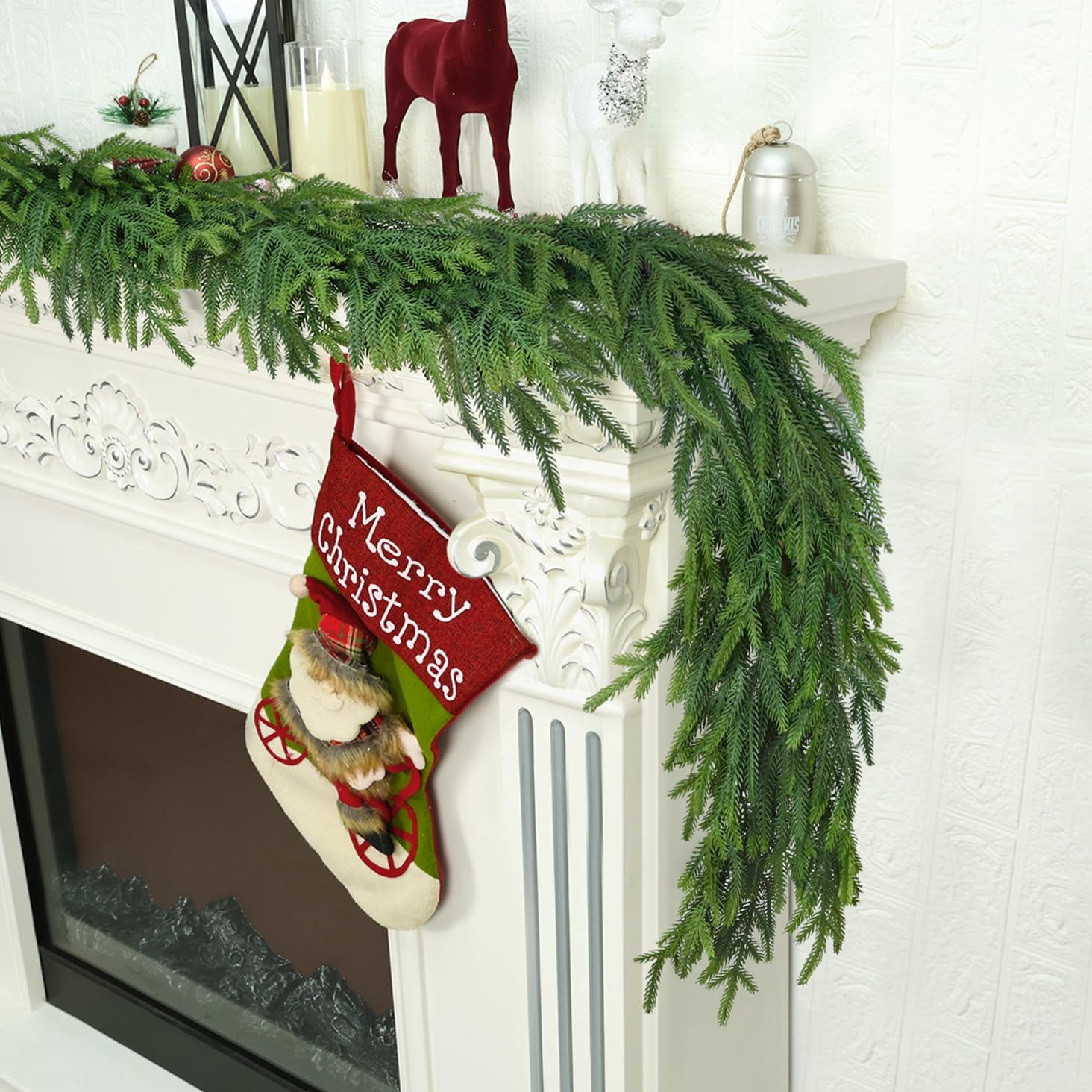 6 FT Christmas Cedar Garland for Staircase Real Touch Soft Droopy ...