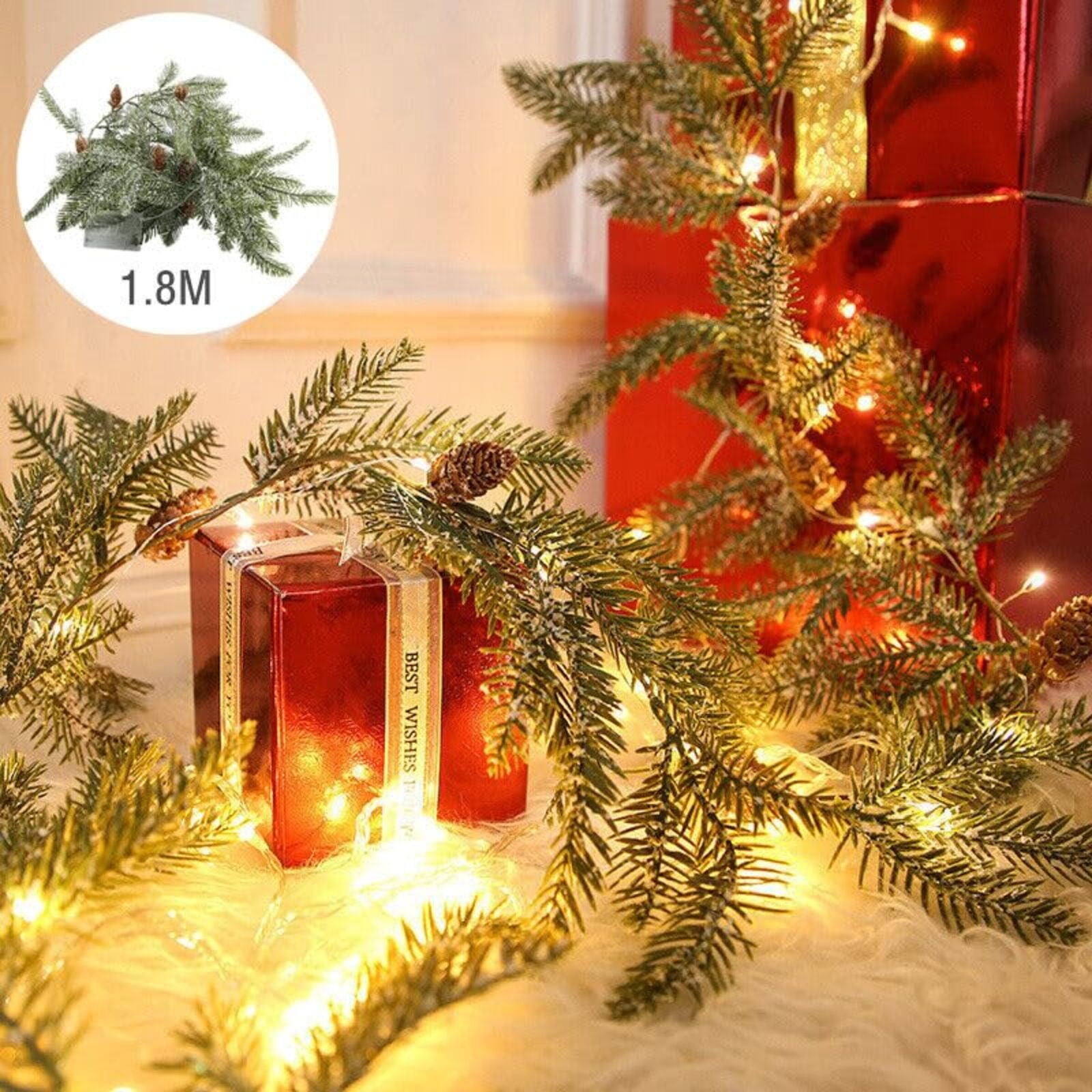 6 FT Christmas Garland with LED Light, Battery Operated 8 Lighting ...