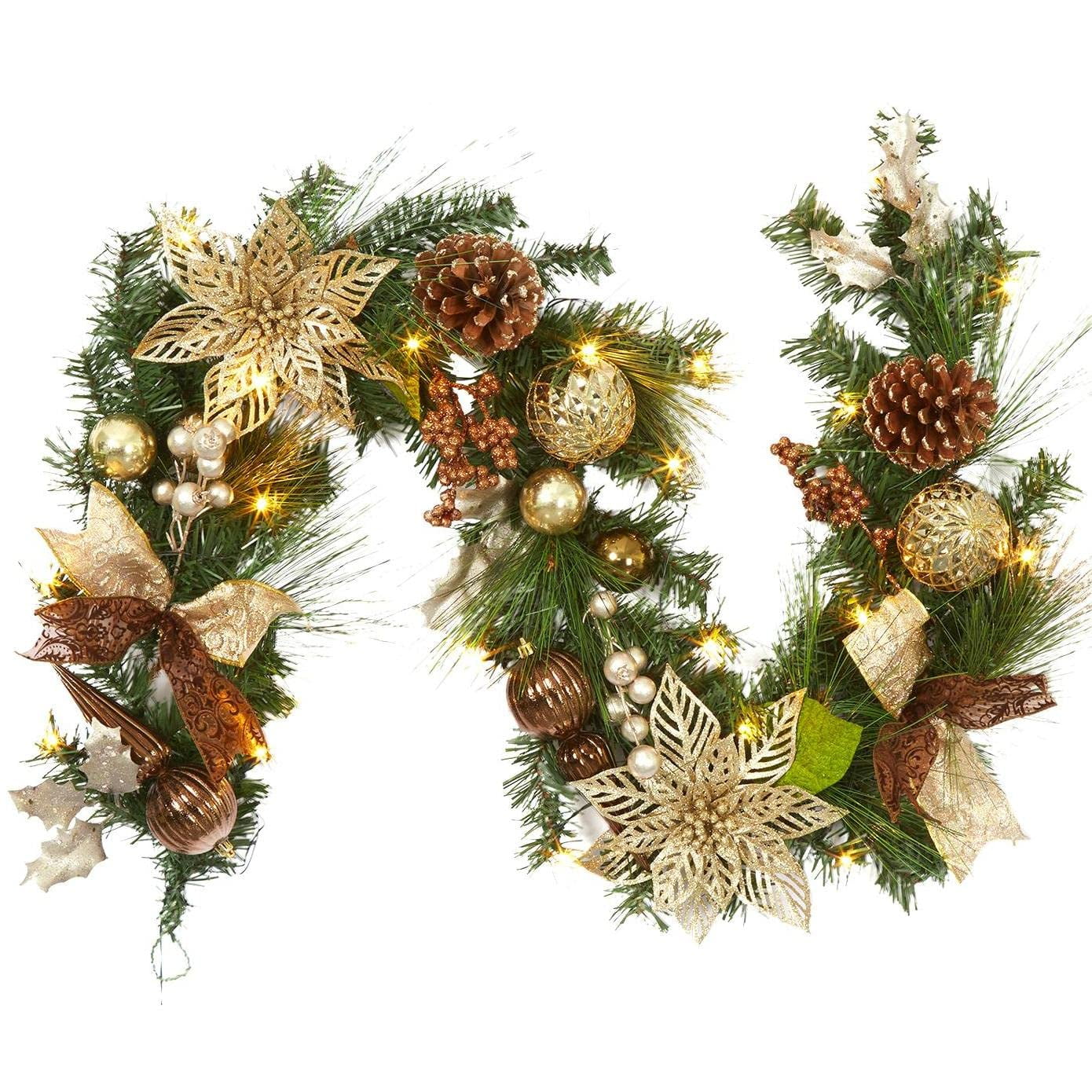 6 FT Christmas Garland with Lights, Pre-lit Outdoor Garland with ...