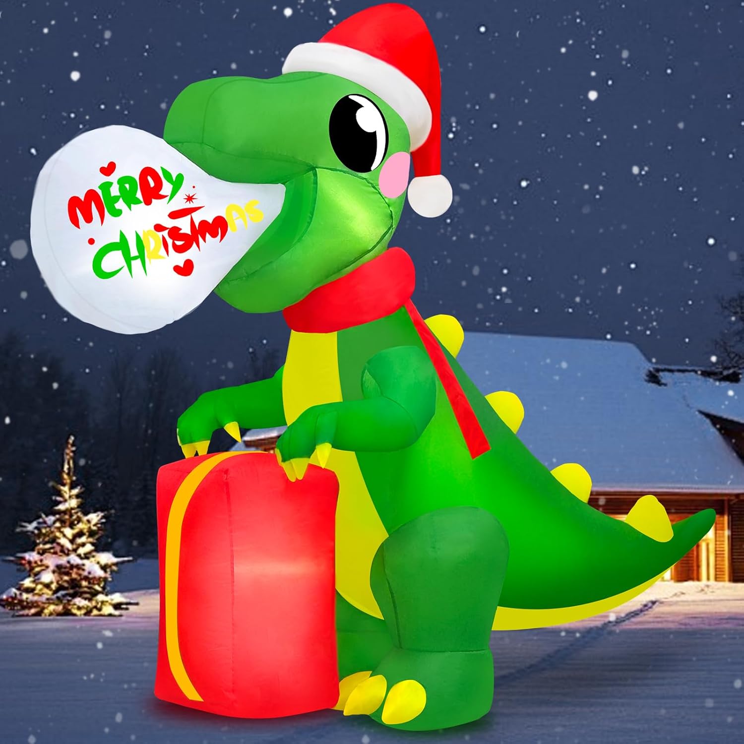 6 FT Christmas Inflatable Gift Boxes Dinosaur Build-in LEDs, Blow Up ...