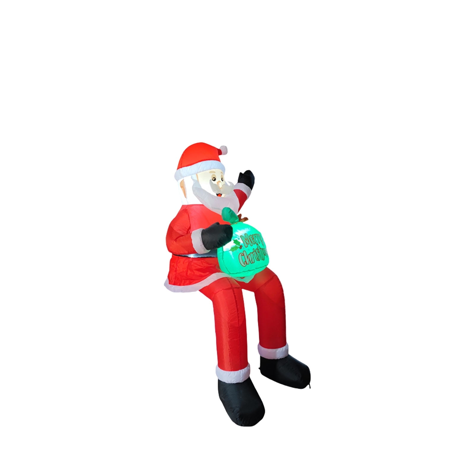6 FT Christmas Inflatable Santa Claus With LED Lights, Blow Up Sitting Santa Claus With Gift Bag ...