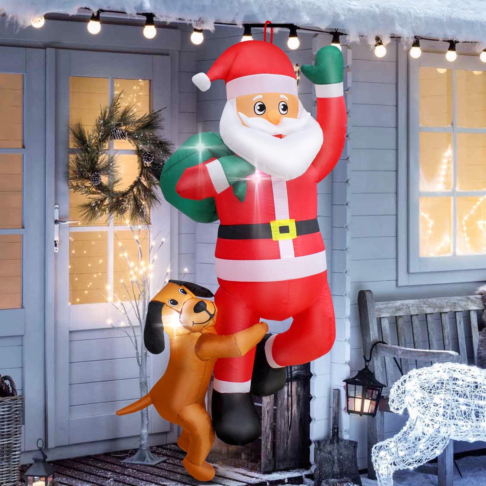 6 FT Christmas Inflatables Hanging Santa Claus with Dog, Blow Up ...