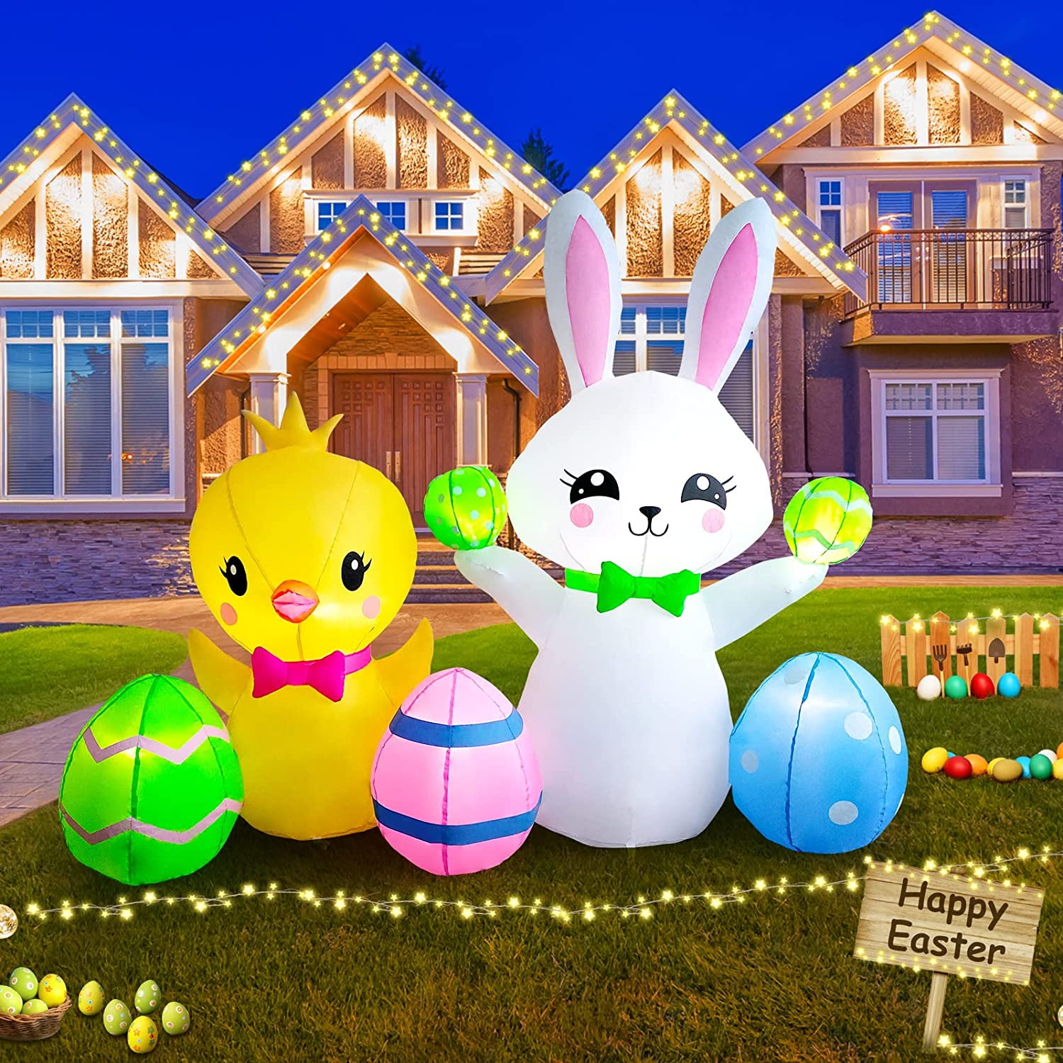 6 FT Easter Inflatables Outdoor Decorations, Built-in LED Easter Blow ...