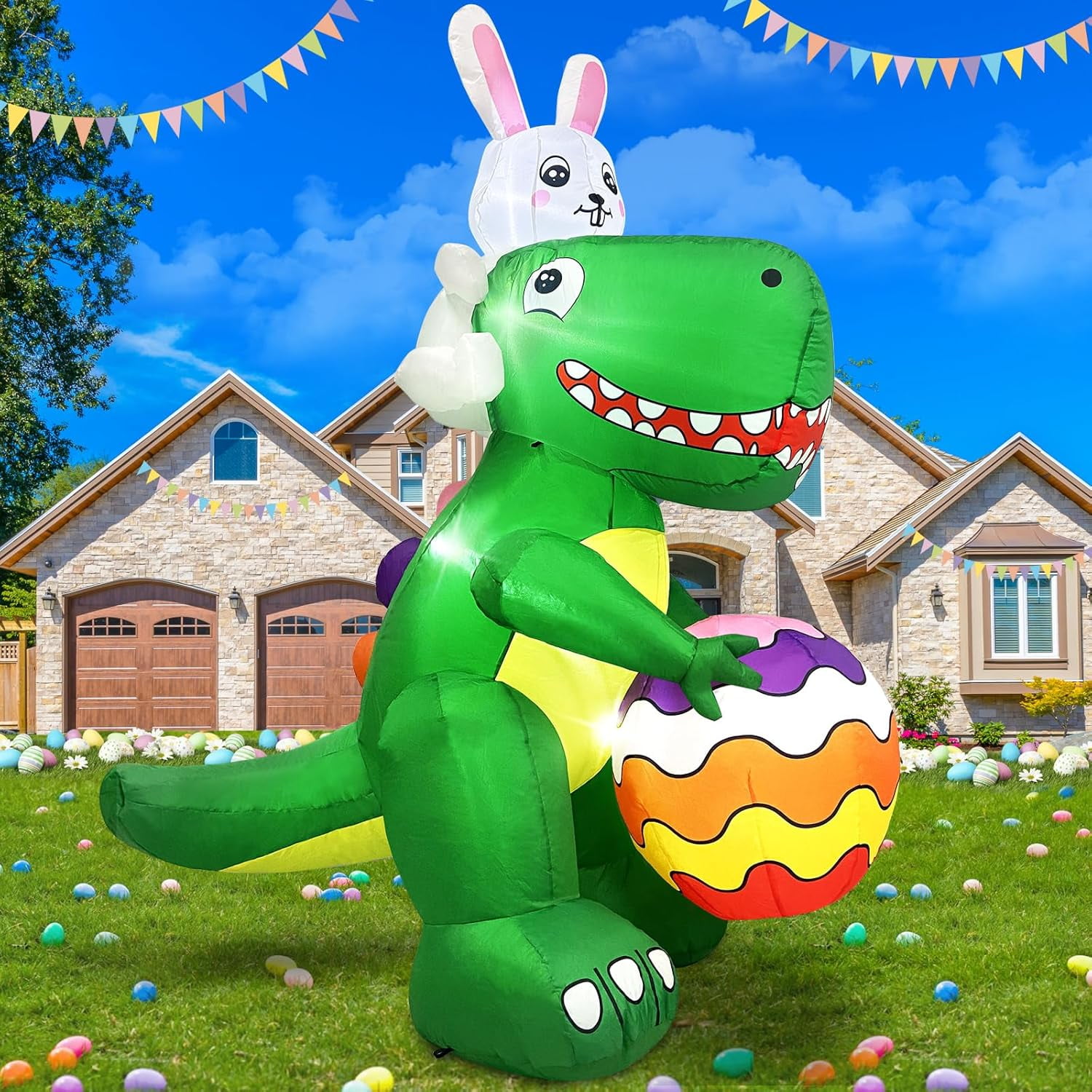 6 FT Easter Inflatables Outdoor Decorations, Giant Dinosaur with Egg ...