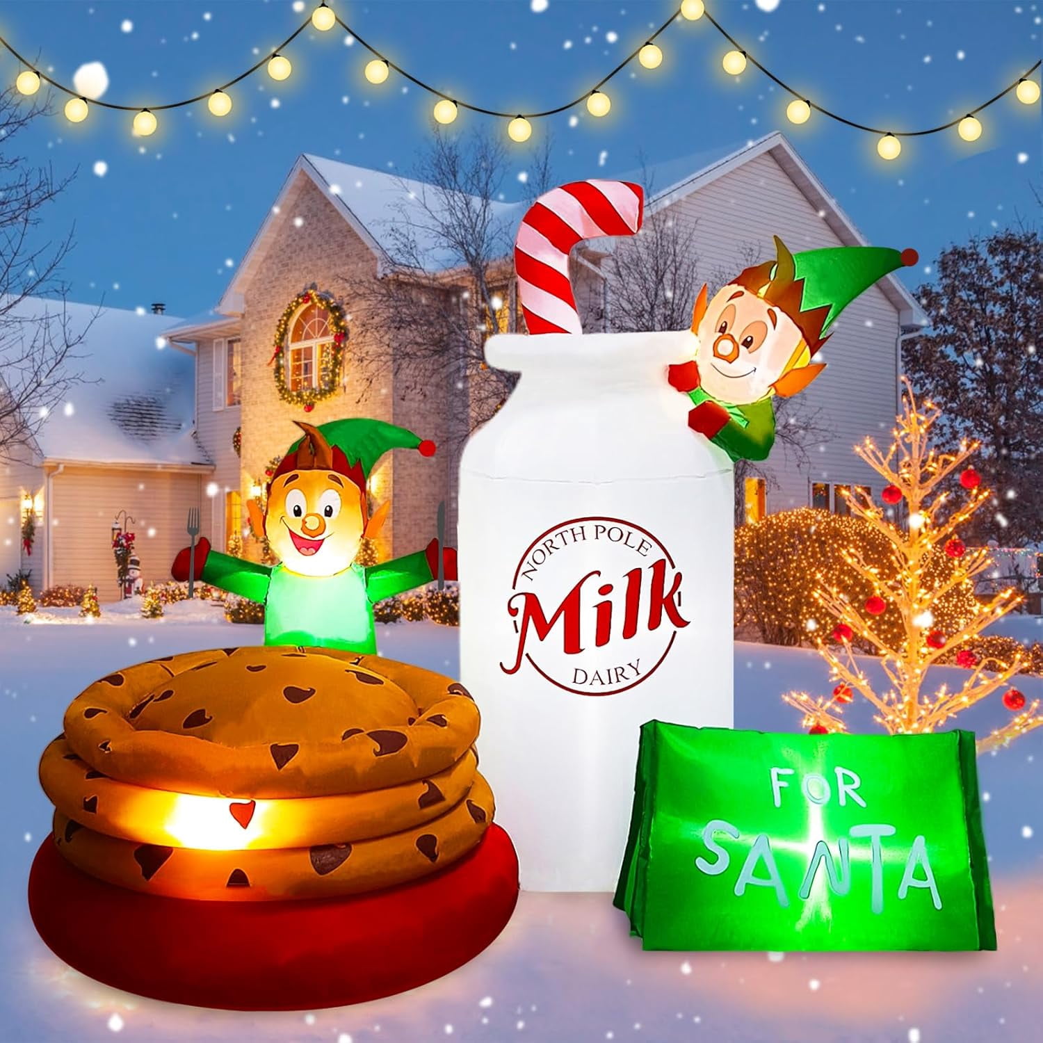 6 FT Elf Christmas Inflatables Outdoor Decoration with Milk, Hanburger ...