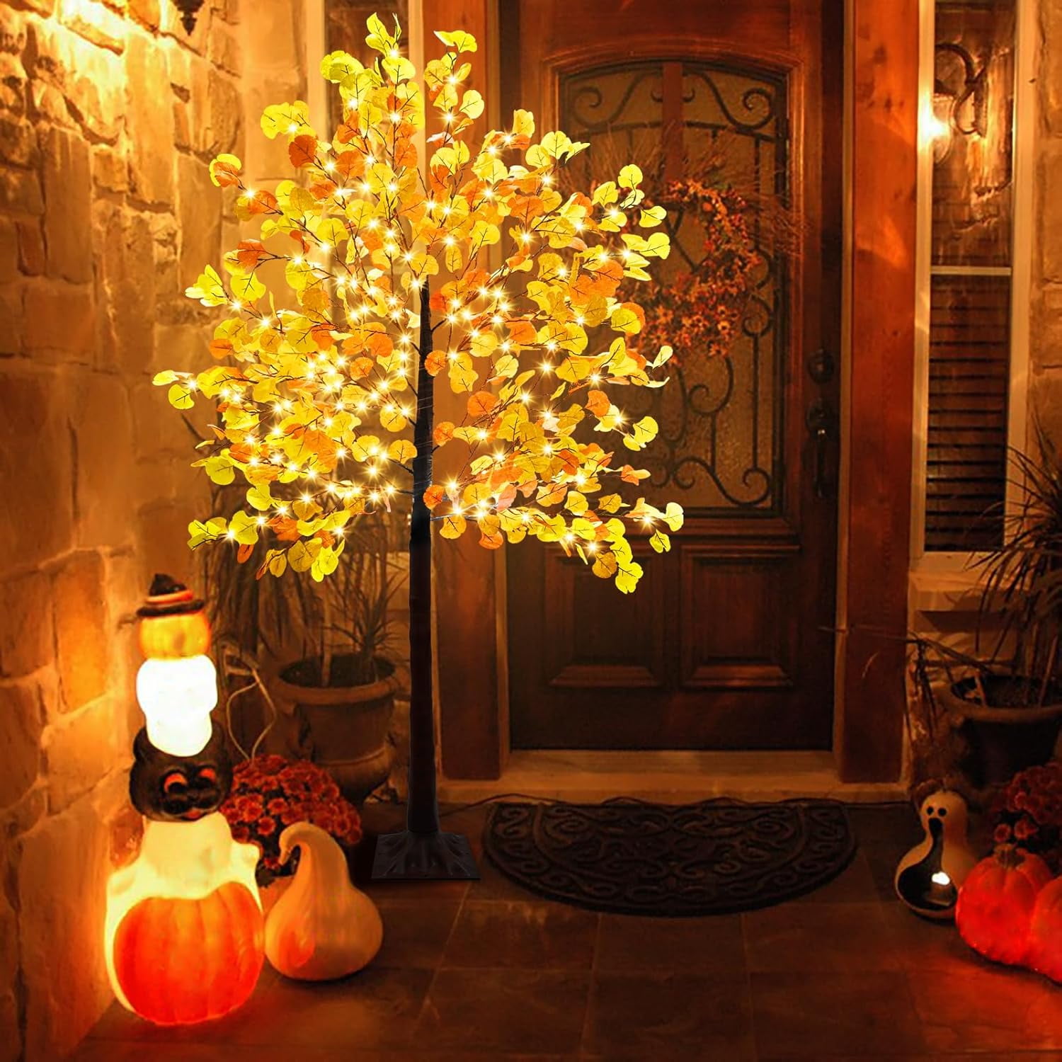 6 FT Fall Lighted Ginkgo Tree 240 LED with Timer 8 Flashing Modes ...