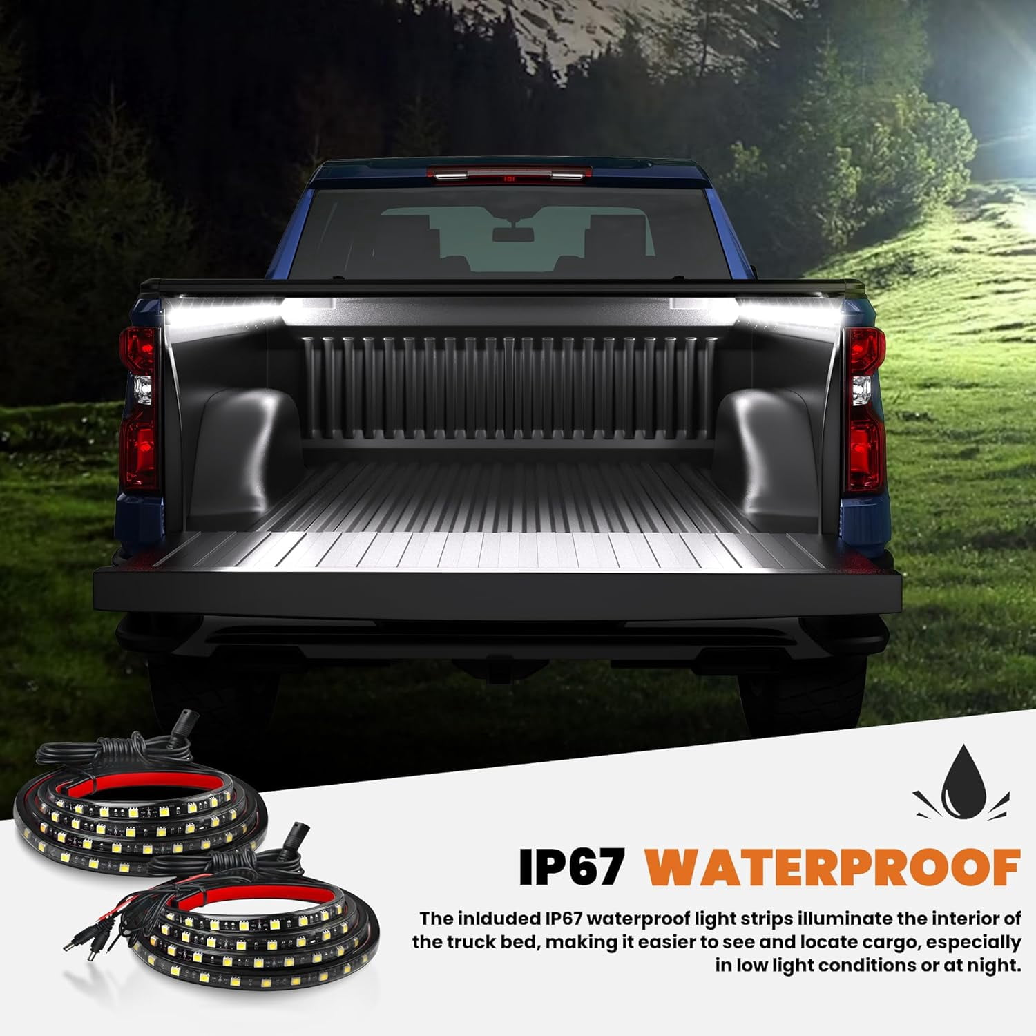 6. FT Fiberglass Tri Hard Tonneau Cover with 2X 60 Inch 6500K White ...