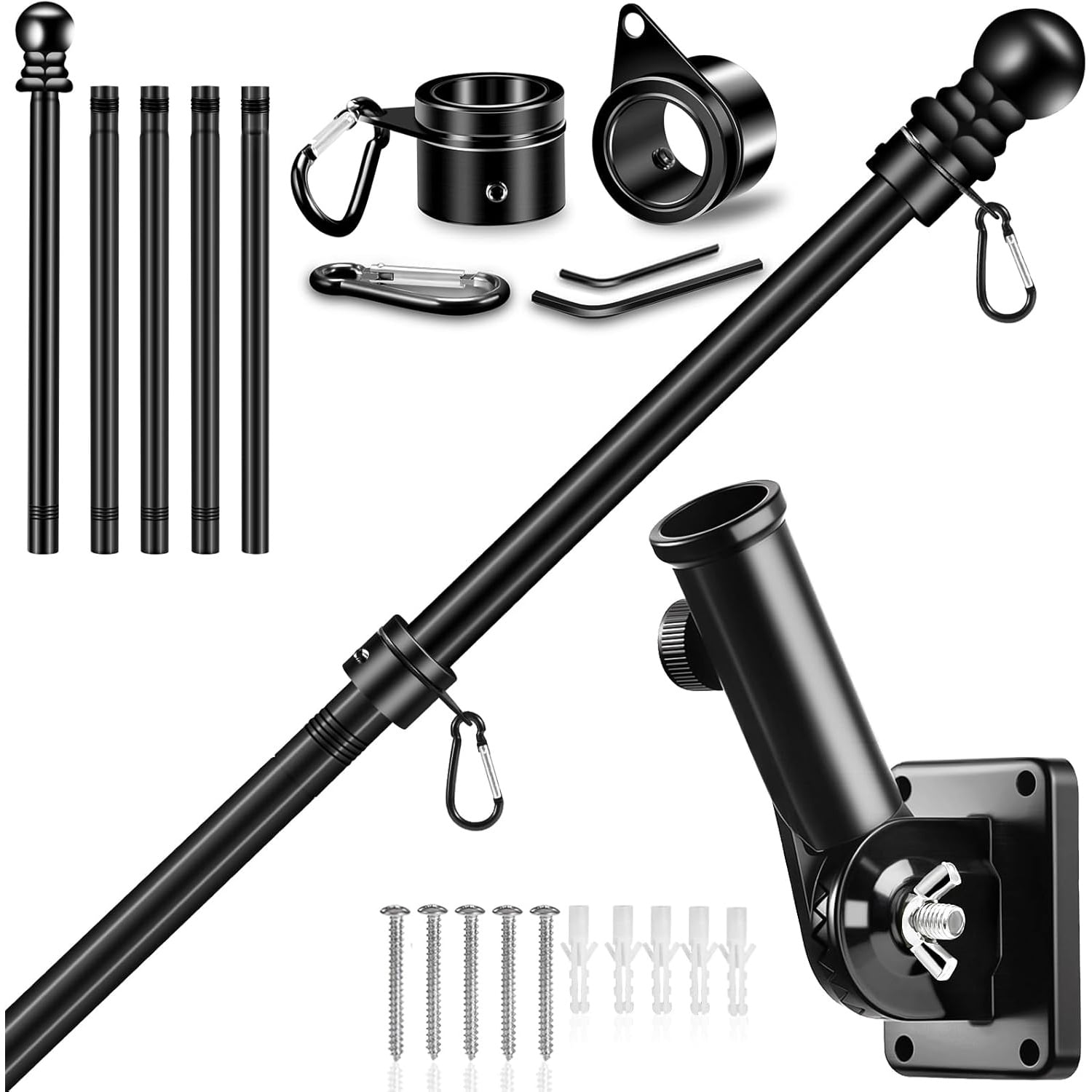 6 FT Flag Pole Kit with Mutil-Position Adjustable Bracket & Spinning ...