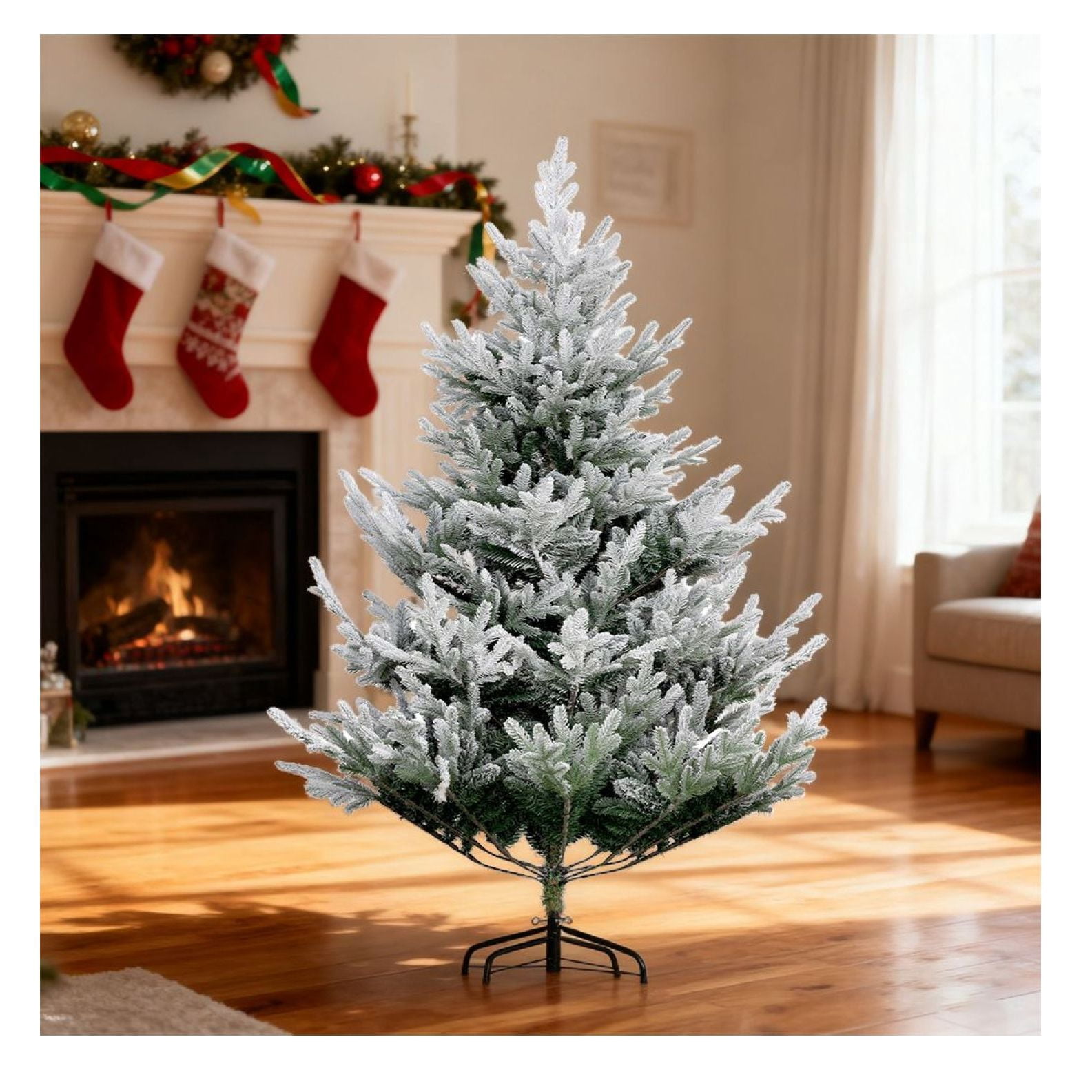 6 FT Flocked Christmas Tree, Artificial Xmas Tree with 795 Tips, Steel ...