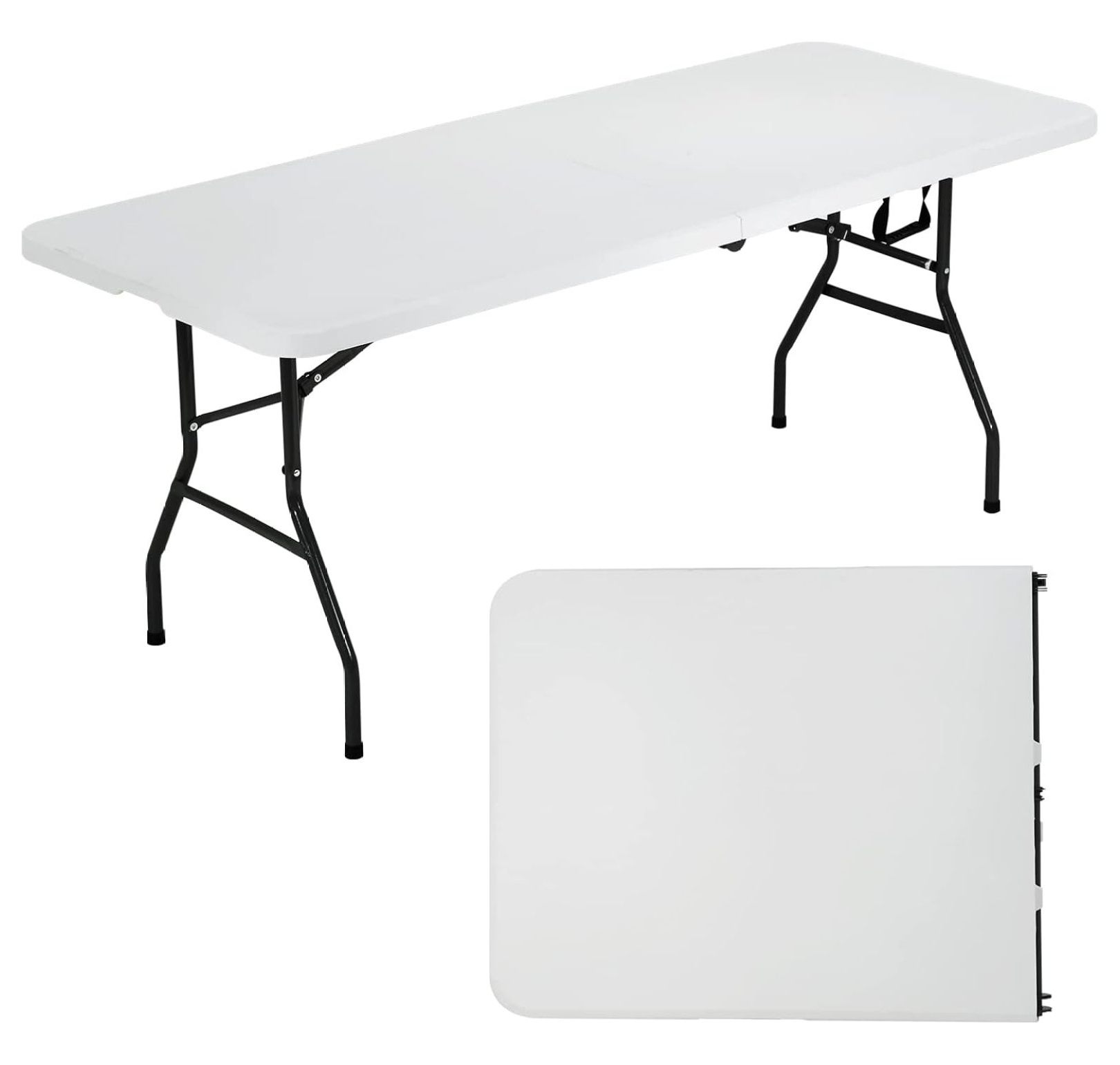 6 FT Folding Table Heavy Duty Plastic Indoor Outdoor Portable Fold Up ...