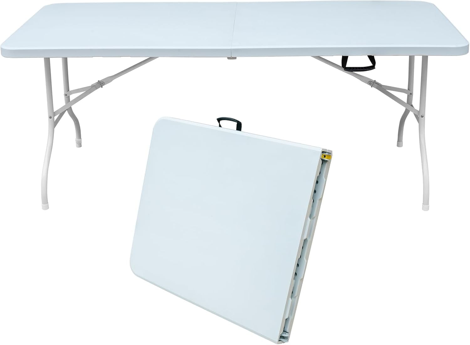 6 FT Folding Table with Carry Handle, Portable Fold-in-Half Plastic ...