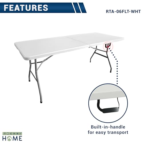 6 FT Granite White Folding Table with Easy- Carry Handle – Premium 6 ...
